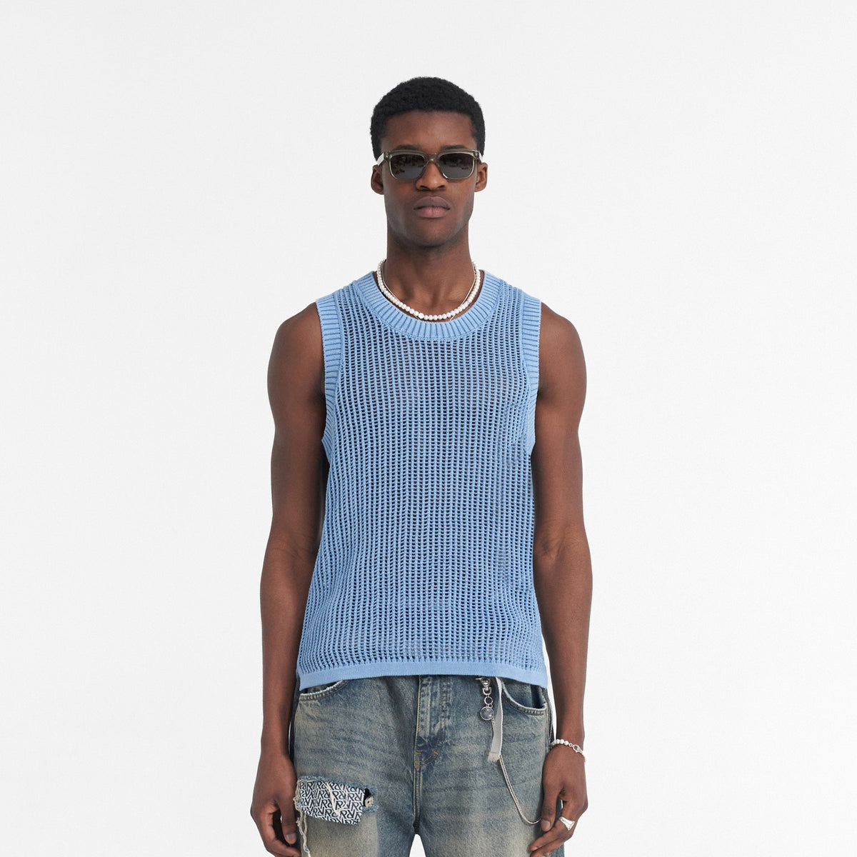 Washed Knit Vest | Sky Blue Summer Knitwear | Represent | REPRESENT
