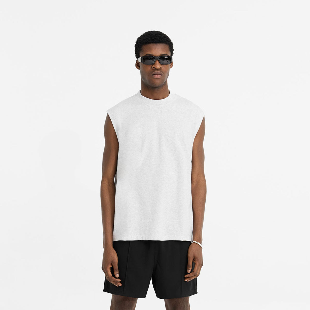 Initial Boxy Tank | Oversized Cotton Tank Top in Ice Grey Marl | REPRESENT