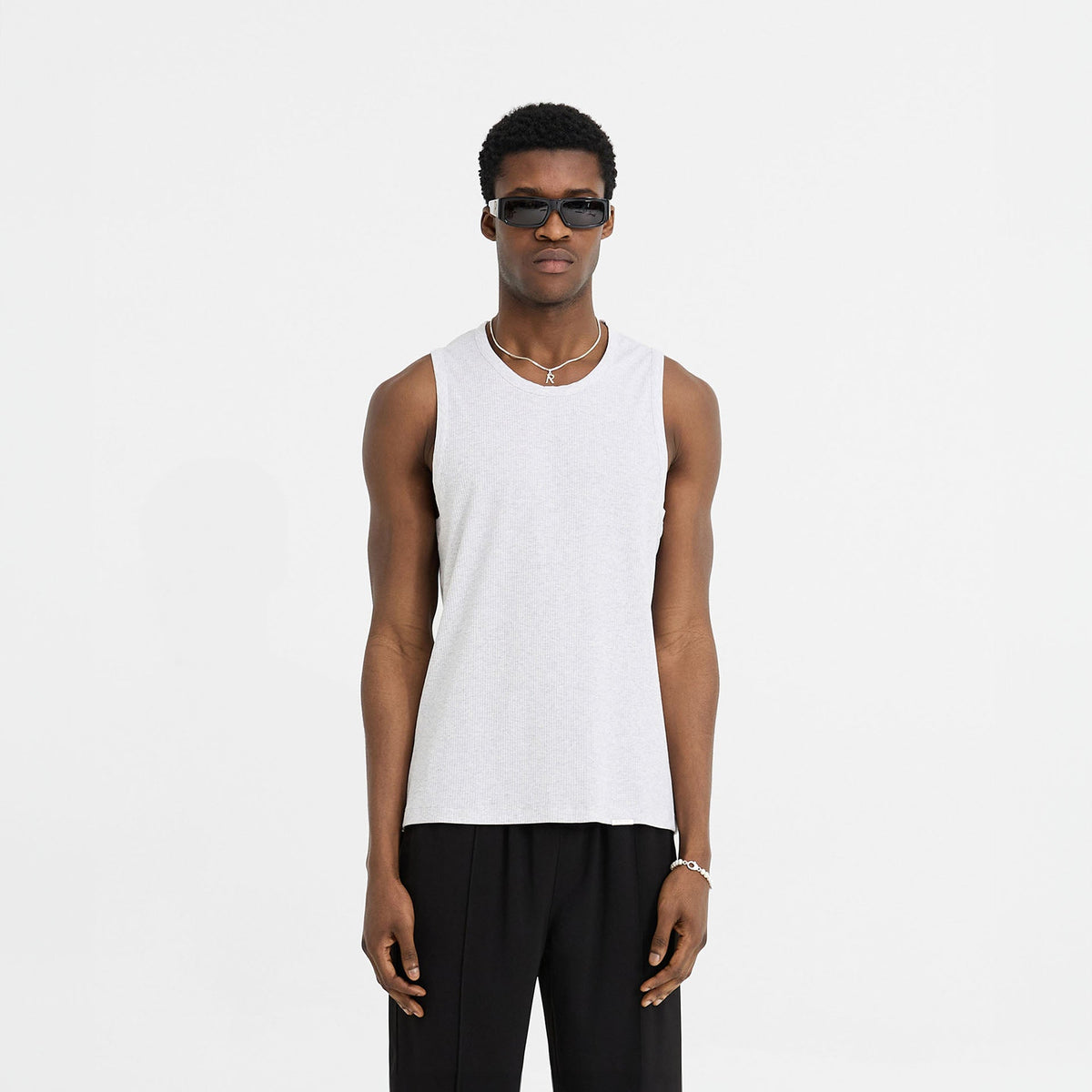 Initial Rib Vest in Ice Grey Marl | Represent | REPRESENT