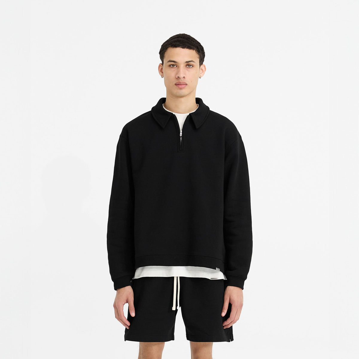 Initial Boxy Quarter Zip Fleece Sweater - Black | REPRESENT