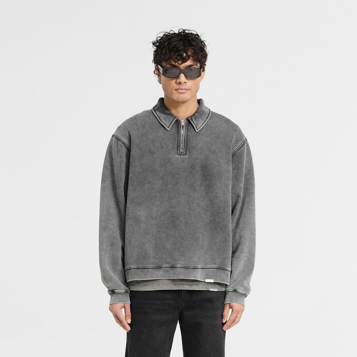 Initial Boxy Oversized Quarter Zip | Vintage Grey | REPRESENT