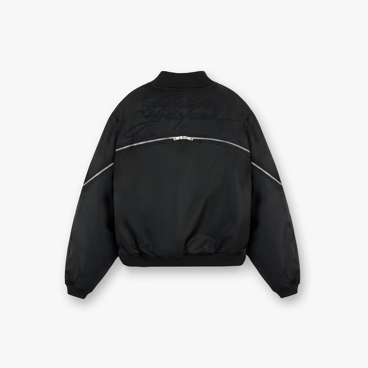 Represent Zip Back Bomber Jacket | Premium Jet Black Outerwear | REPRESENT